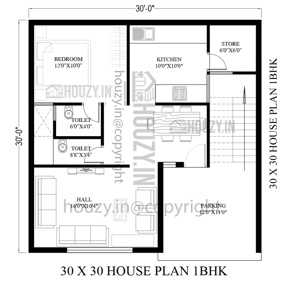 30x30 house plans | 2BHK & 1BHK | 900 square feet house plan | HOUZY.IN