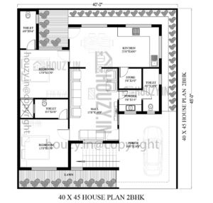 40 x 45 house plans | 40 x 45 feet house plan 2BHK | HOUZY.IN