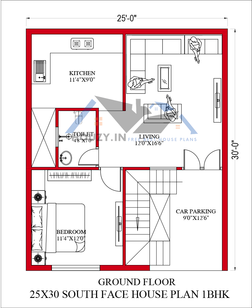 25x30 house plan | HOUZY.IN