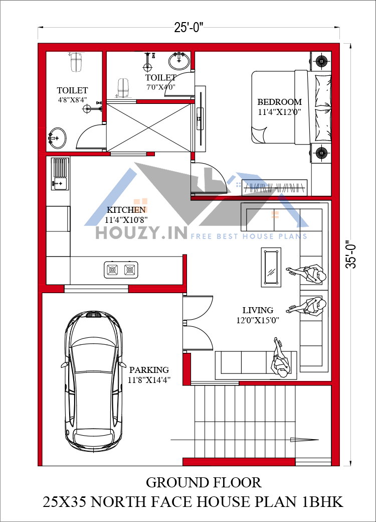 25x35 house plan | HOUZY.IN