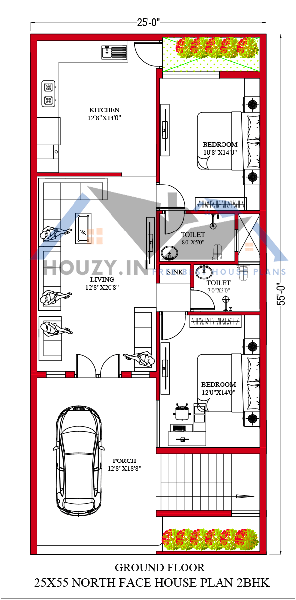 25x55 house plan | 1,375 square feet floor plan | HOUZY.IN