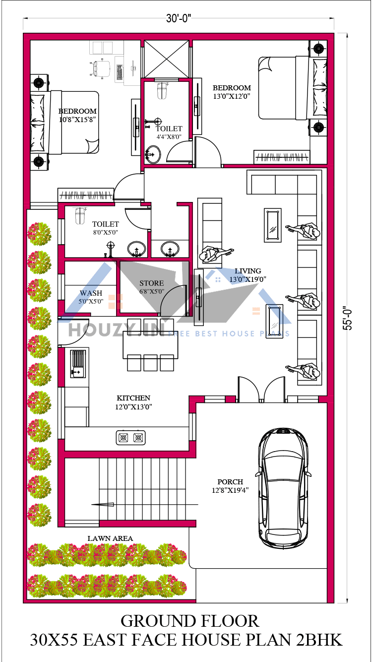 30x55 house plan | 30 55 house plan with parking 2bhk | HOUZY.IN