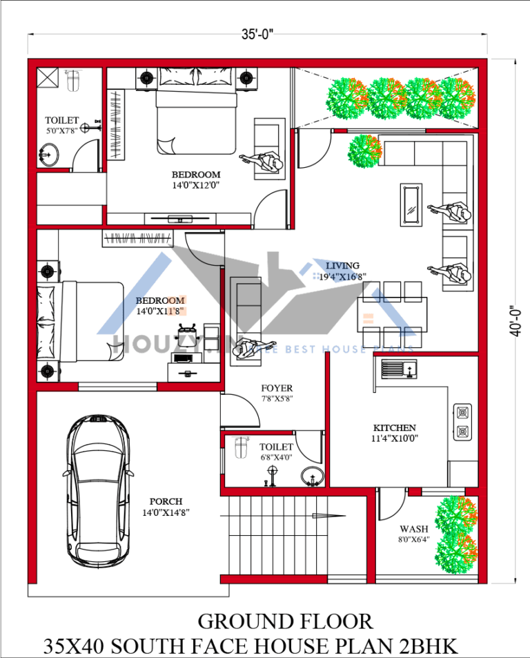 35x40 house plans | 35 40 house design 2bhk | HOUZY.IN