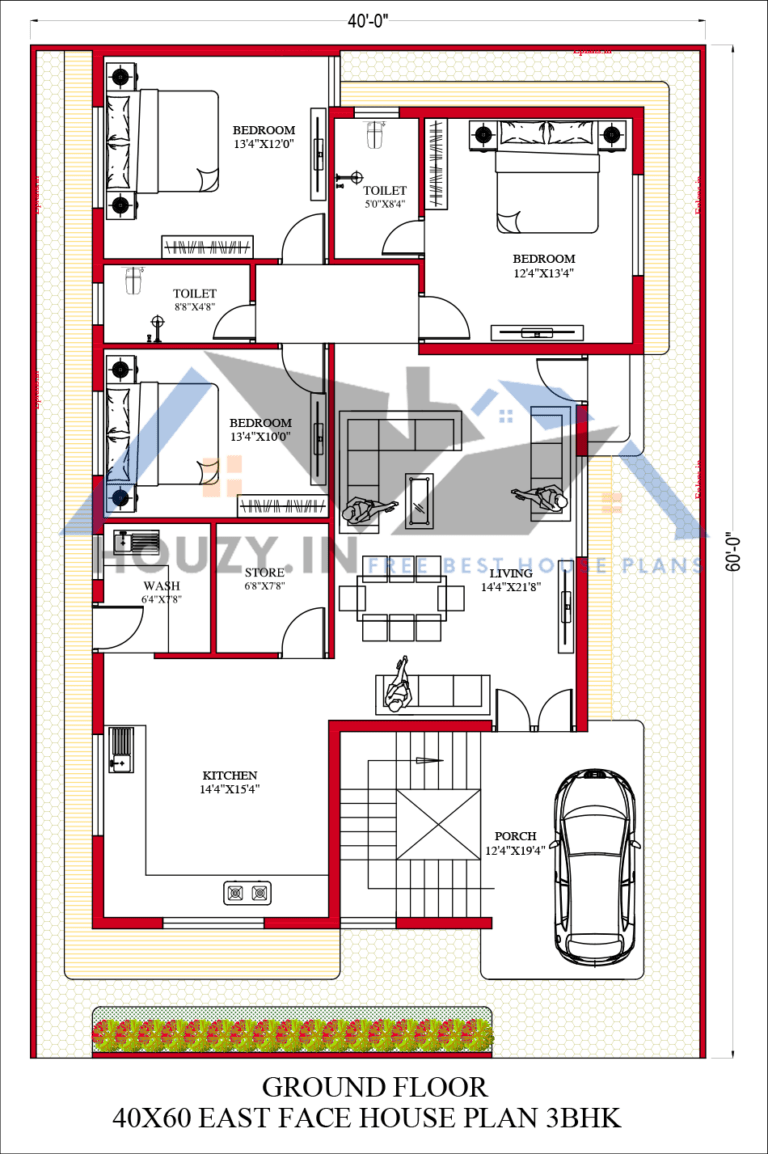 40x60 house plans | 2BHK modern 40x60 house plans | HOUZY.IN