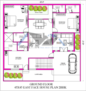 45x45 house plans | 45 by 45 house plans 3d | HOUZY.IN