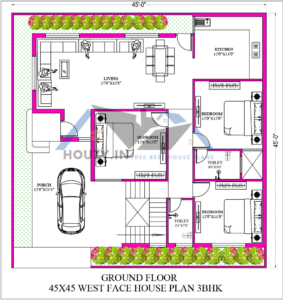45x45 house plans | 45 by 45 house plans 3d | HOUZY.IN