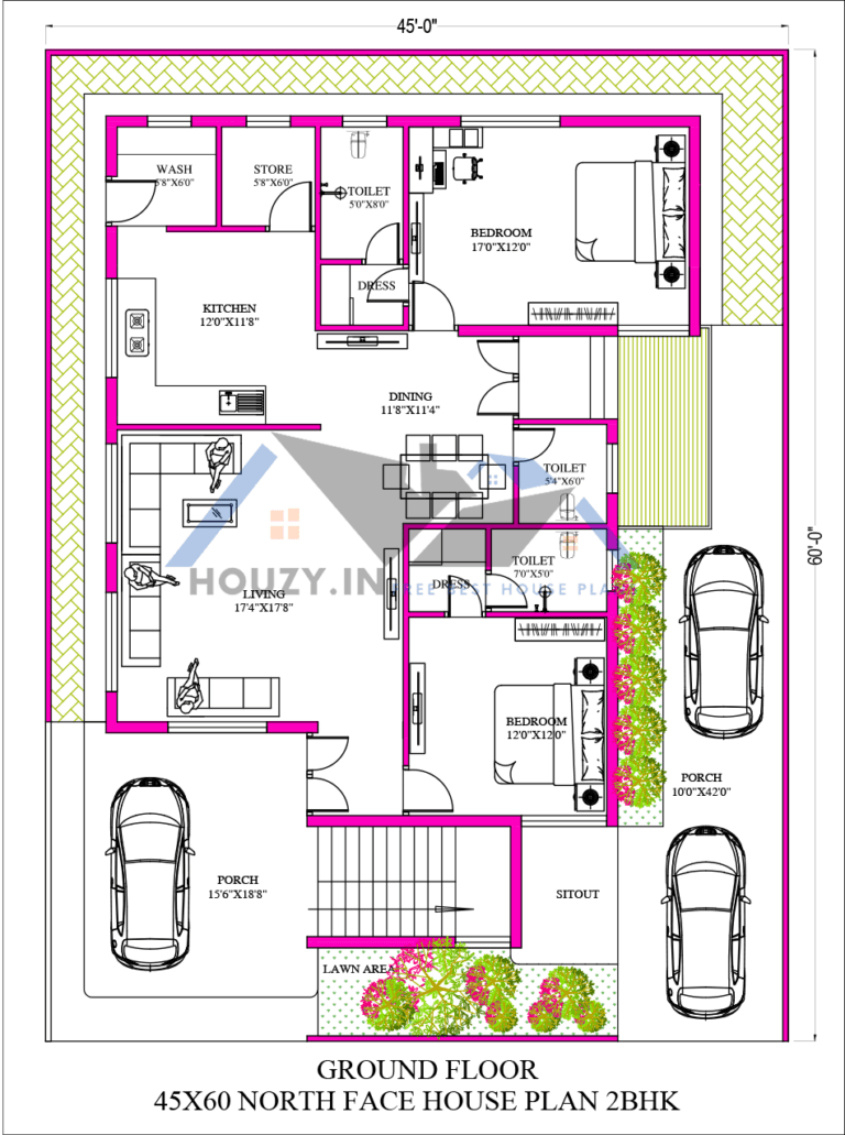 45 x 60 house plan | 45*60 house plan with garden | HOUZY.IN