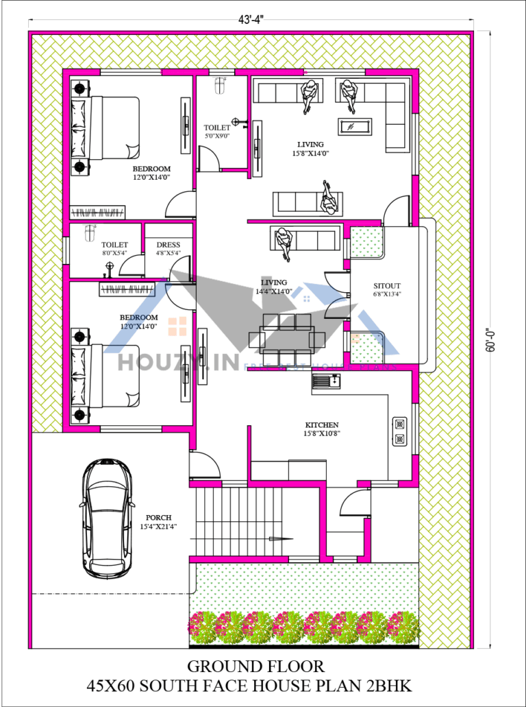 45 x 60 house plan | 45*60 house plan with garden | HOUZY.IN