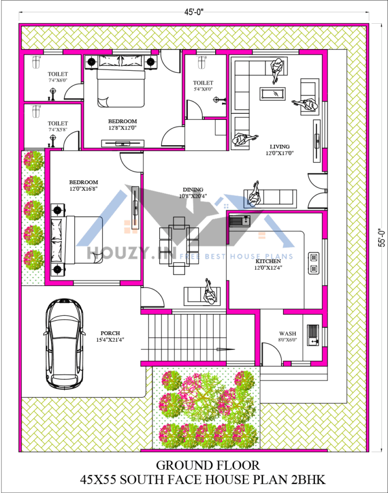 45 55 house plan | Best 45x55 feet house plan 3bhk | HOUZY.IN