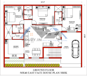 50x40 house plans | 3BHK 50x40 square feet plan | HOUZY.IN