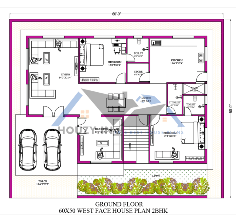 60x50 house plans | 3BHK house plan | 3000 Sqft design