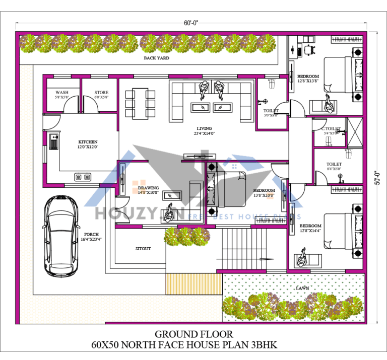 60x50 house plans | 3BHK house plan | 3000 Sqft design
