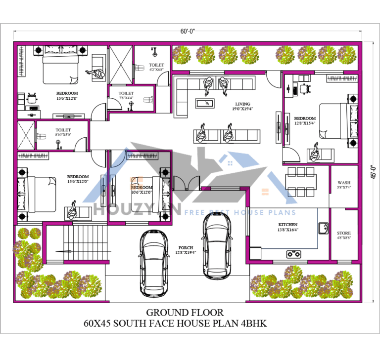 60 x 45 house plans | 2700 sqft house plans 3bhk