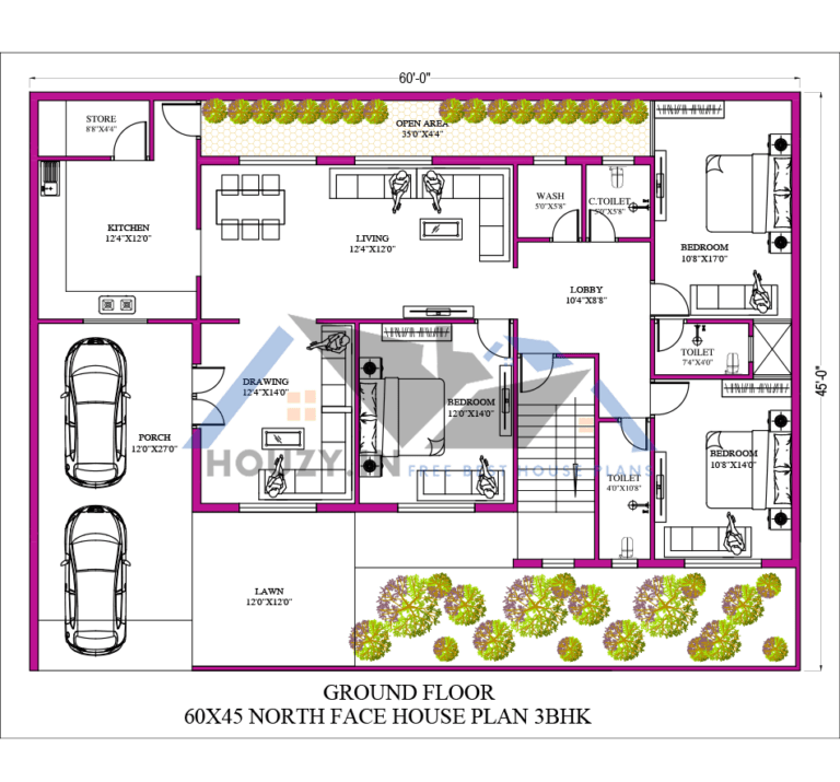 60 x 45 house plans | 2700 sqft house plans 3bhk