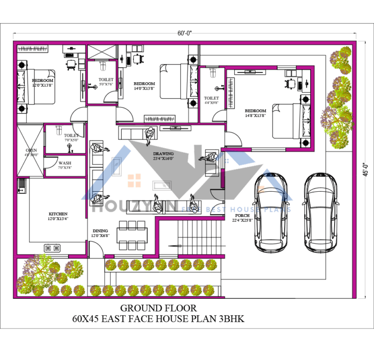 60 x 45 house plans | 2700 sqft house plans 3bhk
