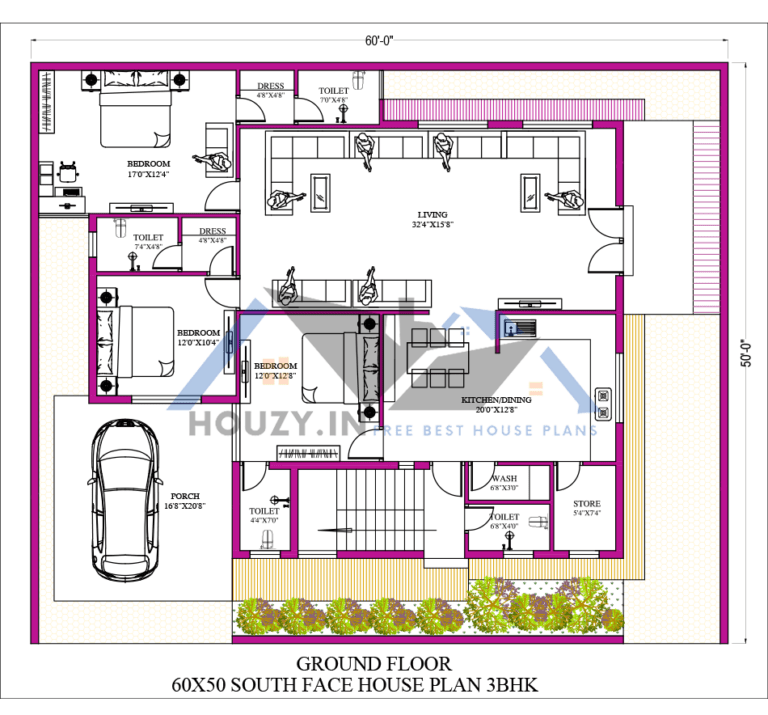 60x50 house plans | 3BHK house plan | 3000 Sqft design
